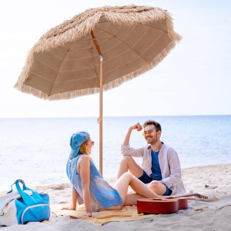 COSTWAY Parasol en Paille PP Φ208 CM, Parasol de Plage Inclinable ...