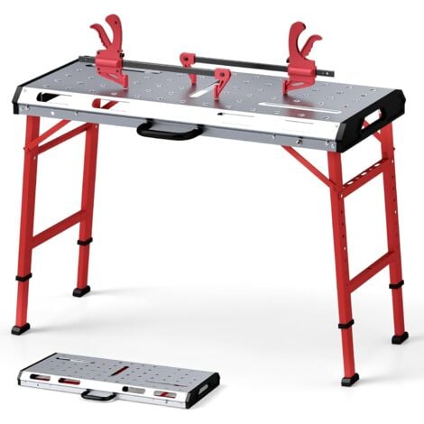 COSTWAY Table de Soudage Pliable avec Hauteur Réglable 70,5-93,3 cm, Établi de Soudage Portable ...