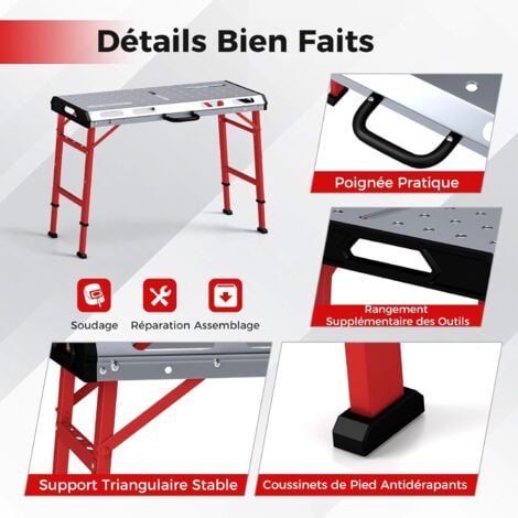 COSTWAY Table de Soudage Pliable avec Hauteur Réglable 70,5-93,3 cm, Établi de Soudage Portable ...