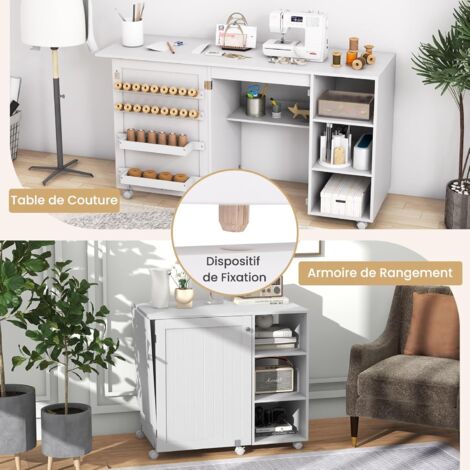 COSTWAY Table de Couture Pliante, Meuble Machine à Coudre avec 4 ...