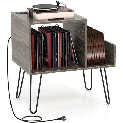 COSTWAY Meuble Tourne-Disque Vinyle avec Prise, Support Tourne-disque ...