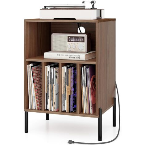COSTWAY Meuble Tourne-Disque Vinyle avec Prise, Support Platine Vinyle ...