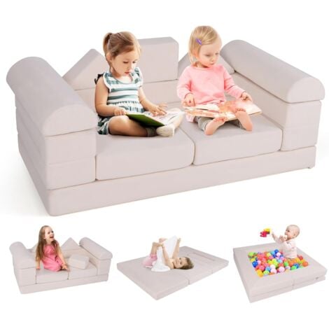 COSTWAY 9PCS Canapé Modulaire pour Enfants en Tissu Daim, Canapé Enfant ...