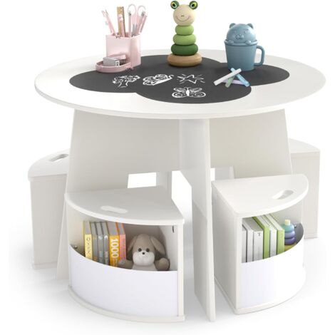 COSTWAY Table Enfant avec 4 Chaises Empilables, Table de Dessin en Bois ...