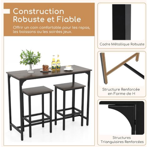 COSTWAY Table Bar avec Tabouret, Table de Cuisine 2 Personnes pour ...