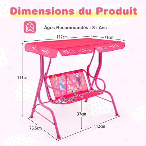 Balancelle de Patio 2 Places pour Enfants 3+ Ans avec Support ...