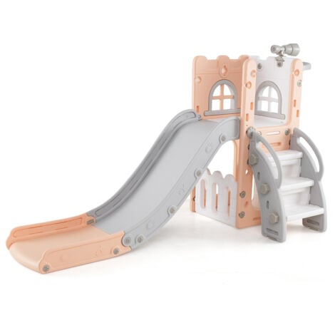 6 en 1 Toboggan Enfant en HDPE avec Panier de Basket & Télescope, Aire de Jeux Intérieure avec ...