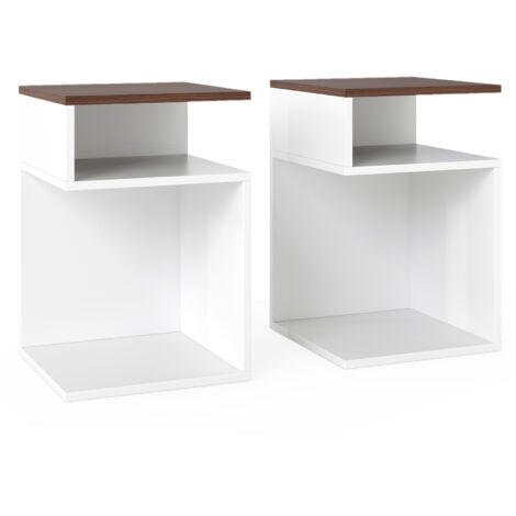 Lot de 2 Tables d'Appoint en Forme S, Bout de Canapé avec 2 Casiers ...