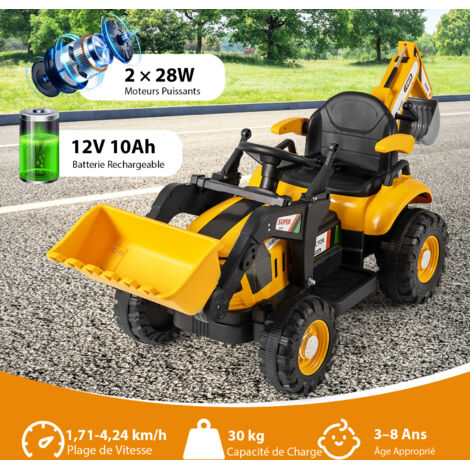 Voiture Électrique Enfants 12 V, Tracteur, Pelleteuse et Bulldoz avec ...