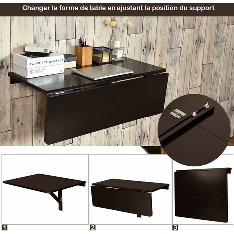 COSTWAY Table Murale Rabattable en Bois de Pin et MDF 80 x 60 x 43 CM ...