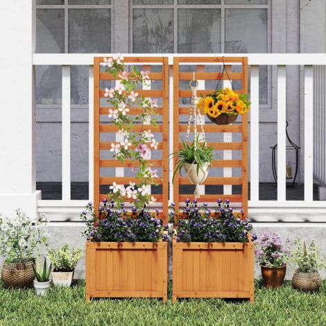 COSTWAY Jardinière avec Treillis en Bois 123 CM, Bac à Fleurs Surélevé ...
