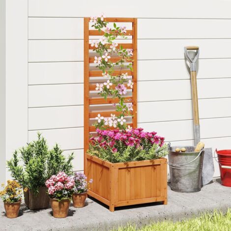 COSTWAY Jardinière avec Treillis en Bois 123 CM, Bac à Fleurs Surélevé ...