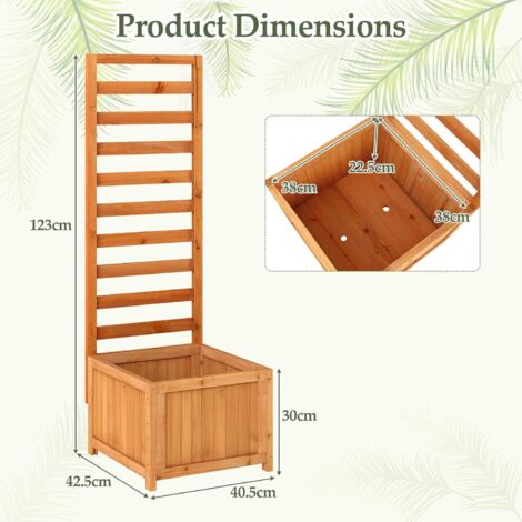 COSTWAY Jardinière avec Treillis en Bois 123 CM, Bac à Fleurs Surélevé ...