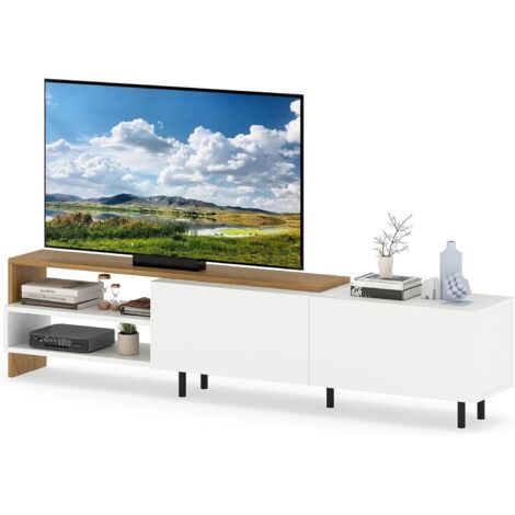 COSTWAY Meuble TV 180 cm, Meuble TV Bois pour Télé 80 Pouces, 2 ...