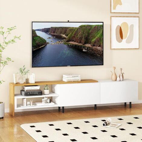 COSTWAY Meuble TV 180 cm, Meuble TV Bois pour Télé 80 Pouces, 2 ...