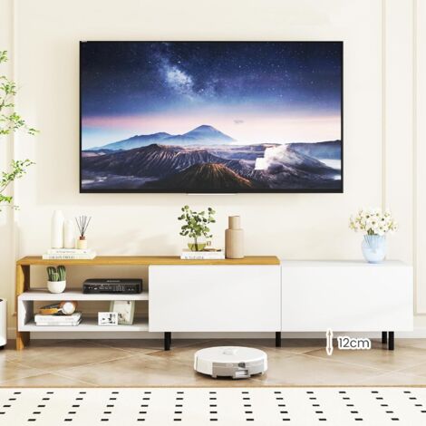 COSTWAY Meuble TV 180 cm, Meuble TV Bois pour Télé 80 Pouces, 2 ...