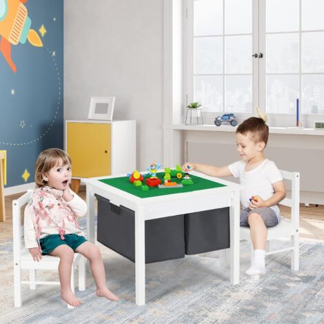 COSTWAY Ensemble de Table et 2 Chaises pour Enfants, Table Multi-Activités 2 en 1 avec 2 Tiroirs ...