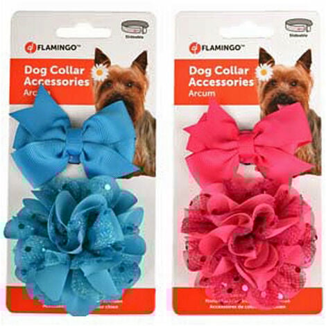 Accessoire pour collier 1 noeud et 1 fleur bleu ou rose pour chien ...