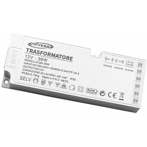 Alimentatore Slim Trasformatore Da 230v A 12v 36 W Per Striscia Led Sensori Luci