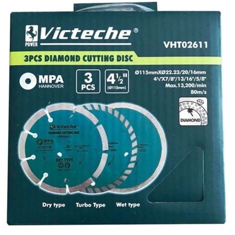 Set 3 Dischi Per Smerigliatrice Disco Diamantato Taglia Cemento Pietra Mattoni