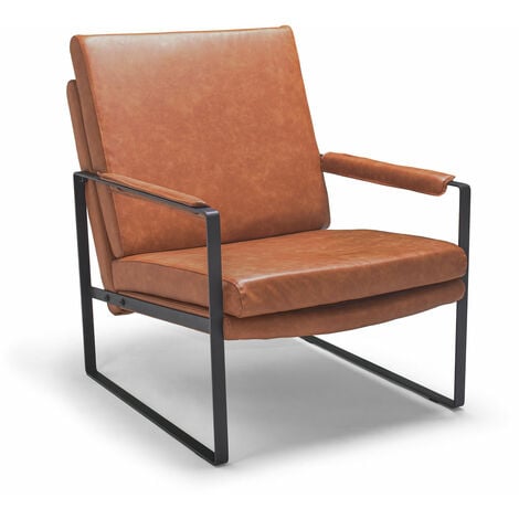 BRADFORD - Poltrona design retrò in leatherette cuoio