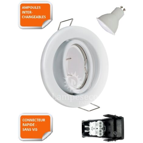 Lot de 15 Spot led orientable blanc avec ampoule gu10 230v eq. 50w, blanc chaud