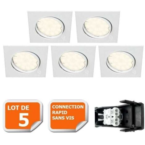 Lot de 5 spot encastrable orientable carré led smd gu10 230v blanc rendu environ 50w halogène