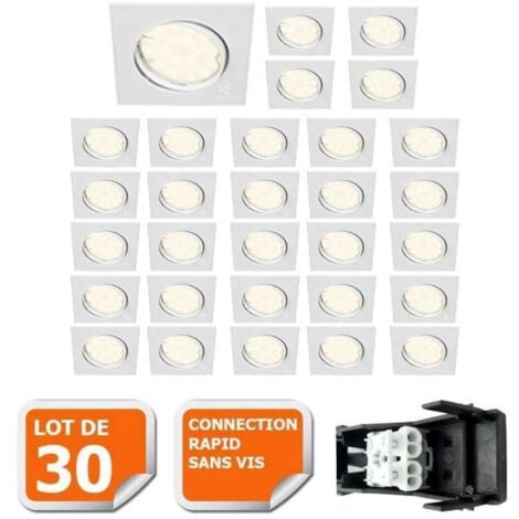 Lot de 30 spot encastrable orientable carré led smd gu10 230v blanc rendu environ 50w halogène