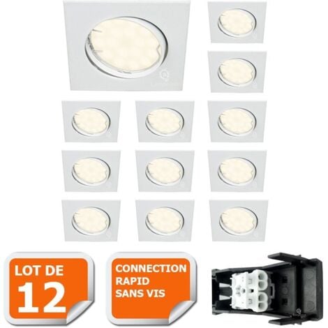 Lot de 12 spot encastrable orientable carré led smd gu10 230v blanc rendu environ 50w halogène