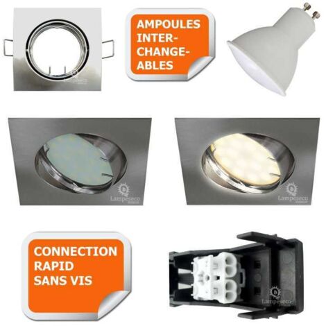 Lot de 30 spot encastrable orientable LED carré alu brossé GU10 230V eq. 50W blanc neutre