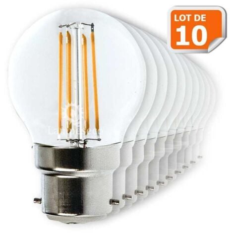 Lot de 10 Ampoules Led Filament Culot B22 4 Watt (éq 42 watts) Blanc Chaud