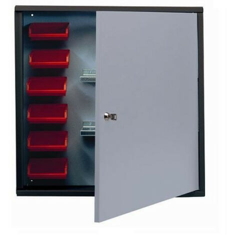 Kupper - Armoire murale 1 porte 2 étagères et 6 boites de rangement - Gris