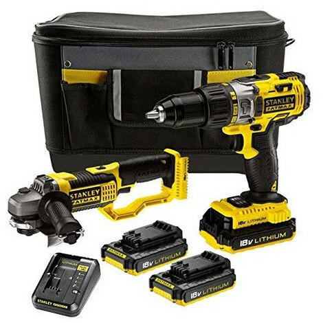 Stanley Fatmax - Pack Perceuse et meuleuse à batterie 18V 2x2Ah Li-Ion ...
