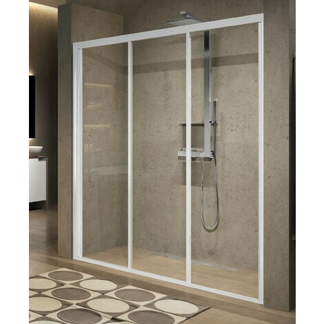 Novellini - Paroi de douche 3 panneaux coulissants 114-120 x H.195 cm verre transparent profilé ...
