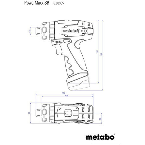 Perceuse visseuse à percussion Metabo PowerMaxx SB Basic 12V 2x2Ah Li-Power 34Nm avec mallette ...
