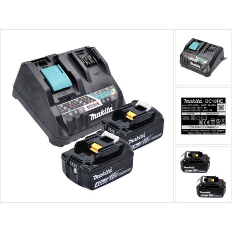Makita Power Source Kit 18 V avec 2x BL 1840 B batterie 4,0 Ah ( 2x197265-4 ) + DC 18 RE Multi ...