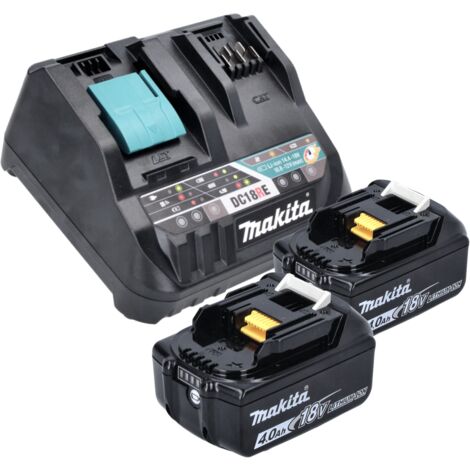 Makita Power Source Kit 18 V avec 2x BL 1840 B batterie 4,0 Ah ( 2x197265-4 ) + DC 18 RE Multi ...