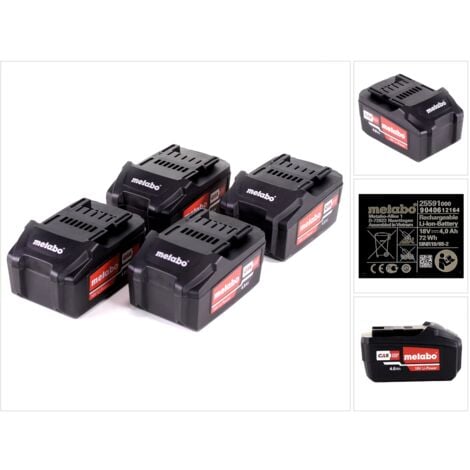 Metabo Set de batterie : 4x Batteries Li-Power 4,0 Ah 18 V CAS Li-Ion ...