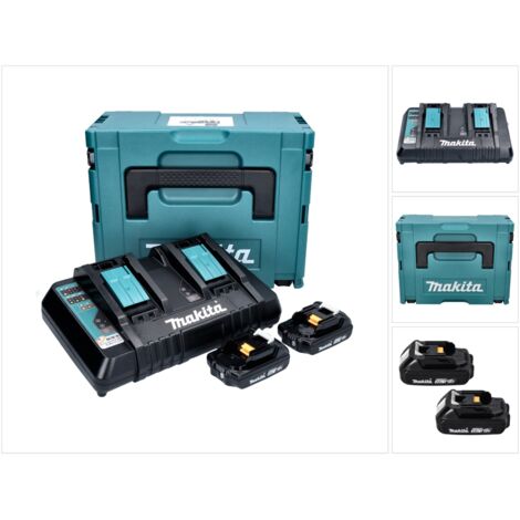 Makita Power Source Kit 18 V avec 2x BL 1820 B2,0 Ah batterie ( 2x 197254-9 ) + DC 18 RD double ...