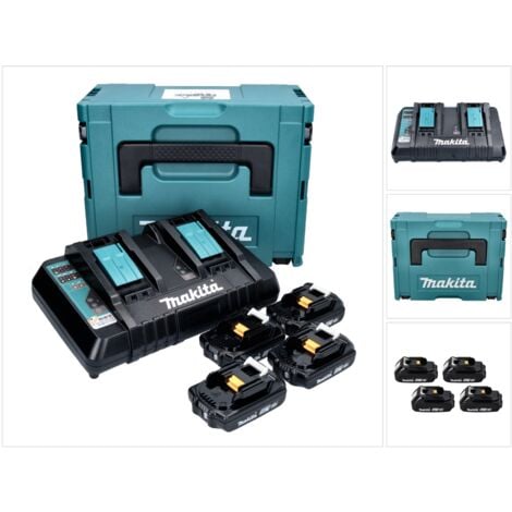 Makita Power Source Kit 18 V avec 4x BL 1820 B2,0 AhBatteries ( 4x 197254-9 ) + DC 18 RD double ...