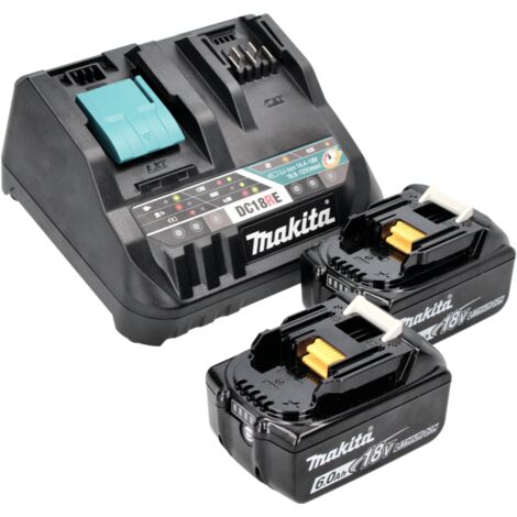 Makita Power Source Kit 18 V avec - 2x Batteries BL 1860 B 6,0 Ah (2x 197422-4) + Chargeur ...