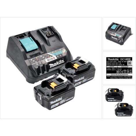 Makita Power Source Kit 18 V avec - 2x Batteries BL 1830 B 3,0 Ah (2x 197599-5) + Chargeur ...