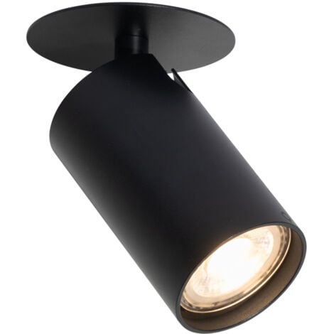 QAZQA chels - Spot encastrable - 1 lumière - Ø 5.6 cm - Noir - Moderne ...