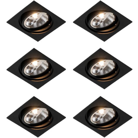QAZQA Ensemble de 6 spots encastrés carrés orientables noirs - Chuck 111