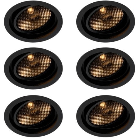 QAZQA Ensemble de 6 spots encastrables modernes noirs et orientables - Coop 111 Honey