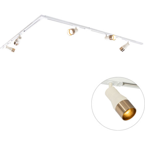 QAZQA Système d'éclairage sur rail moderne avec 5 spots beige et or ...