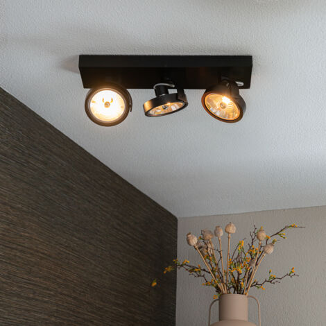 QAZQA go - Spot plafond, plafonnier - 3 lumière - L 45.4 cm - Noir ...