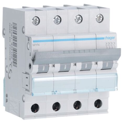 Interrupteur magnétothermiqueHager 4P 6A 4,5 KA C 4 modules MYN406