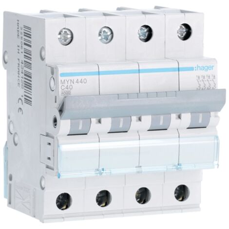 Interrupteur magnétothermique Hager 4P 40A 4.5 KA C 4 modules MYN440