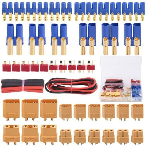 Kit Conectores T/XT60/XT90/EC3/EC5 Adaptador Enchufe Macho y Hembra Cable de Silicona y Tubo ...